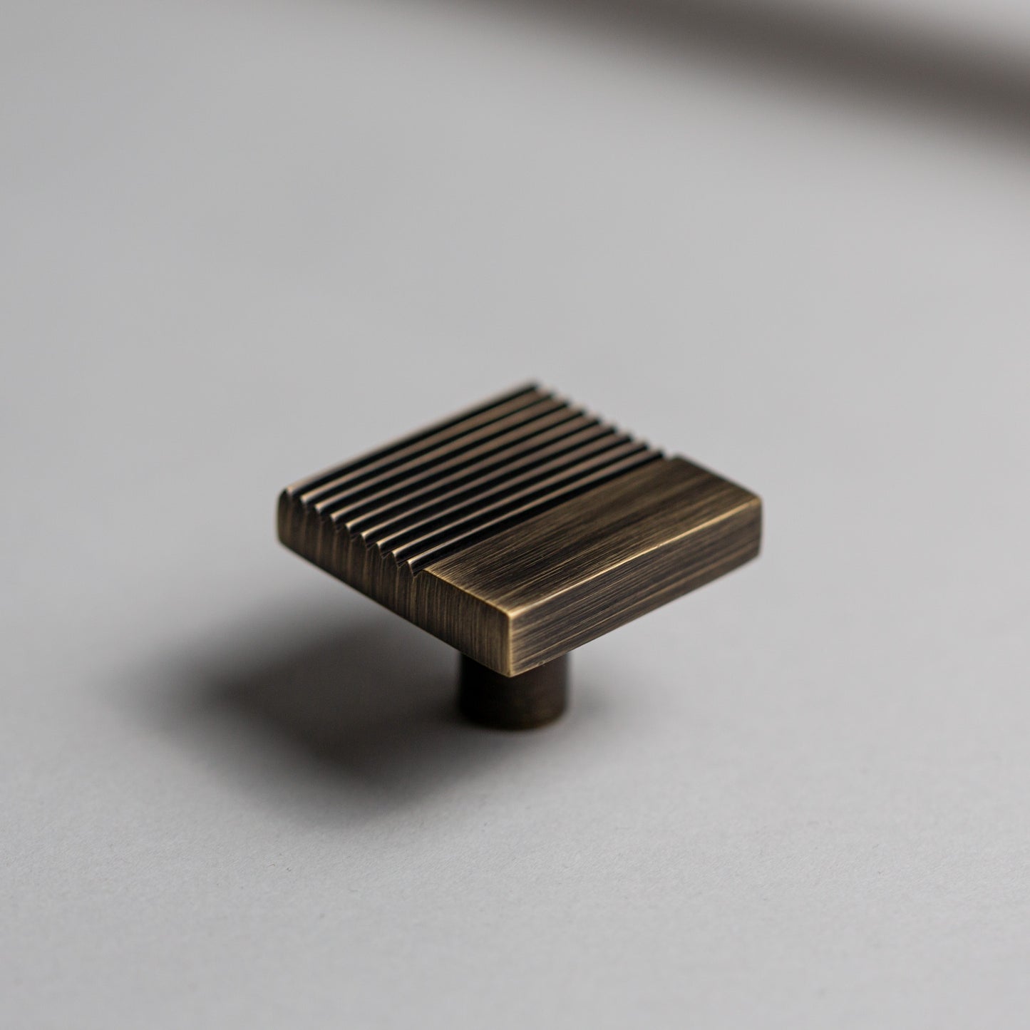 Rail Antique Brass Grooved Cabinet Knob, Solid Brass, Textured