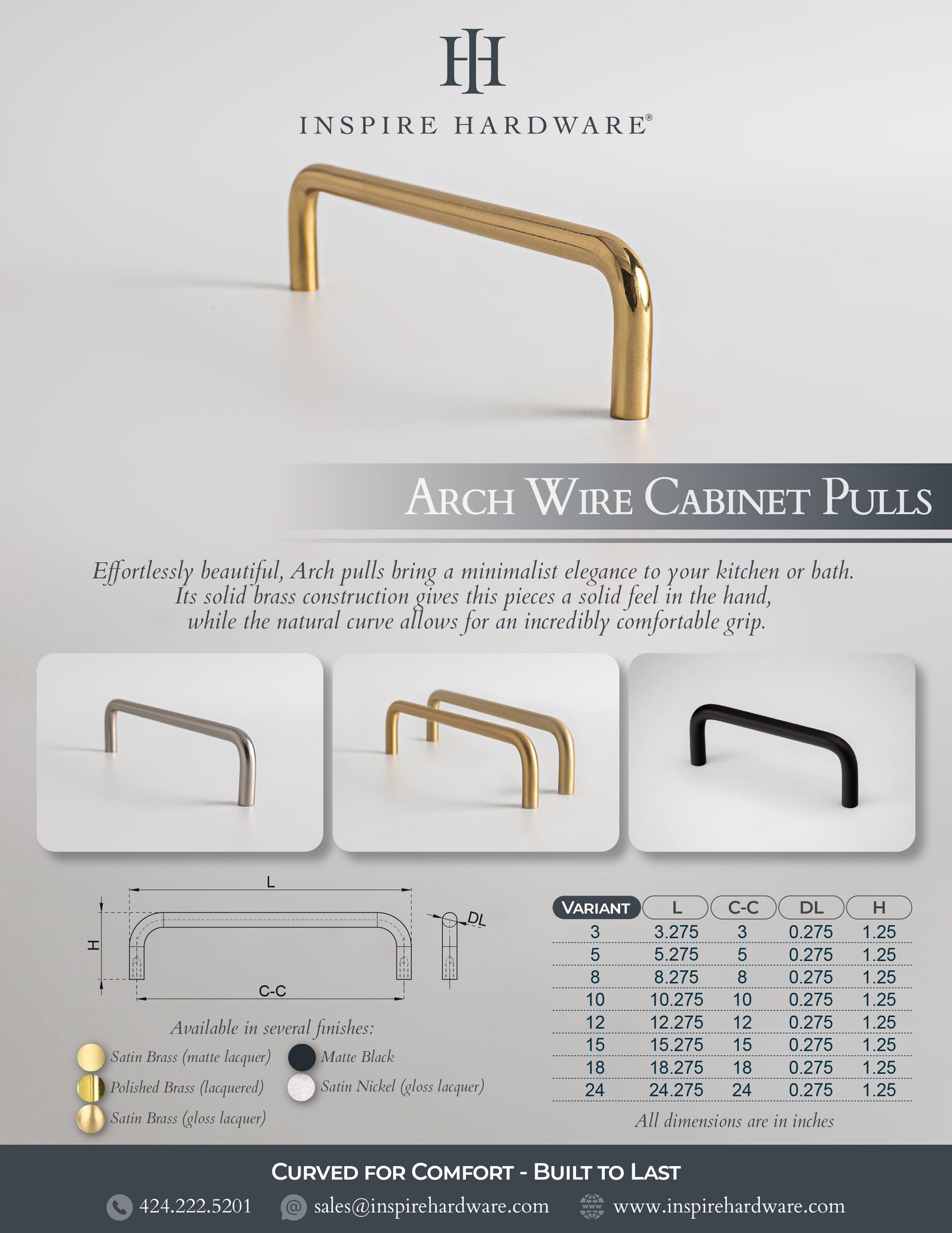 Arch Brass Wire Cabinet Pulls | Inspire Hardware