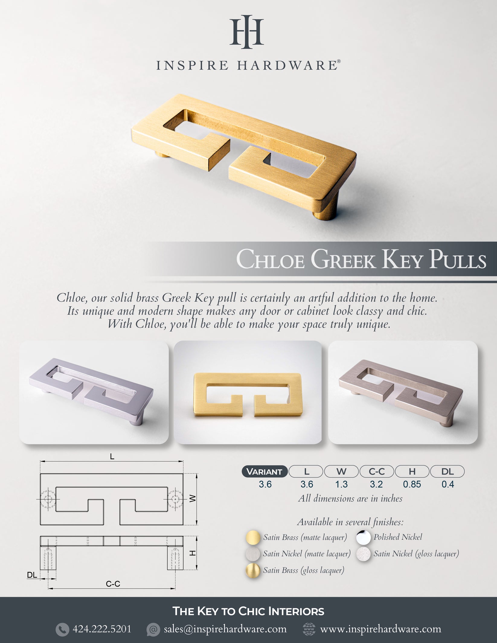 Greek Key Pull, Chloe Modern Solid Brass, in a Range of Finishes ...