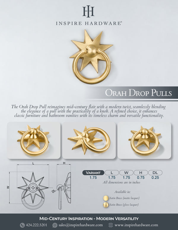 Drop Pulls, Orah Solid Brass Drop Pull – Inspire Hardware