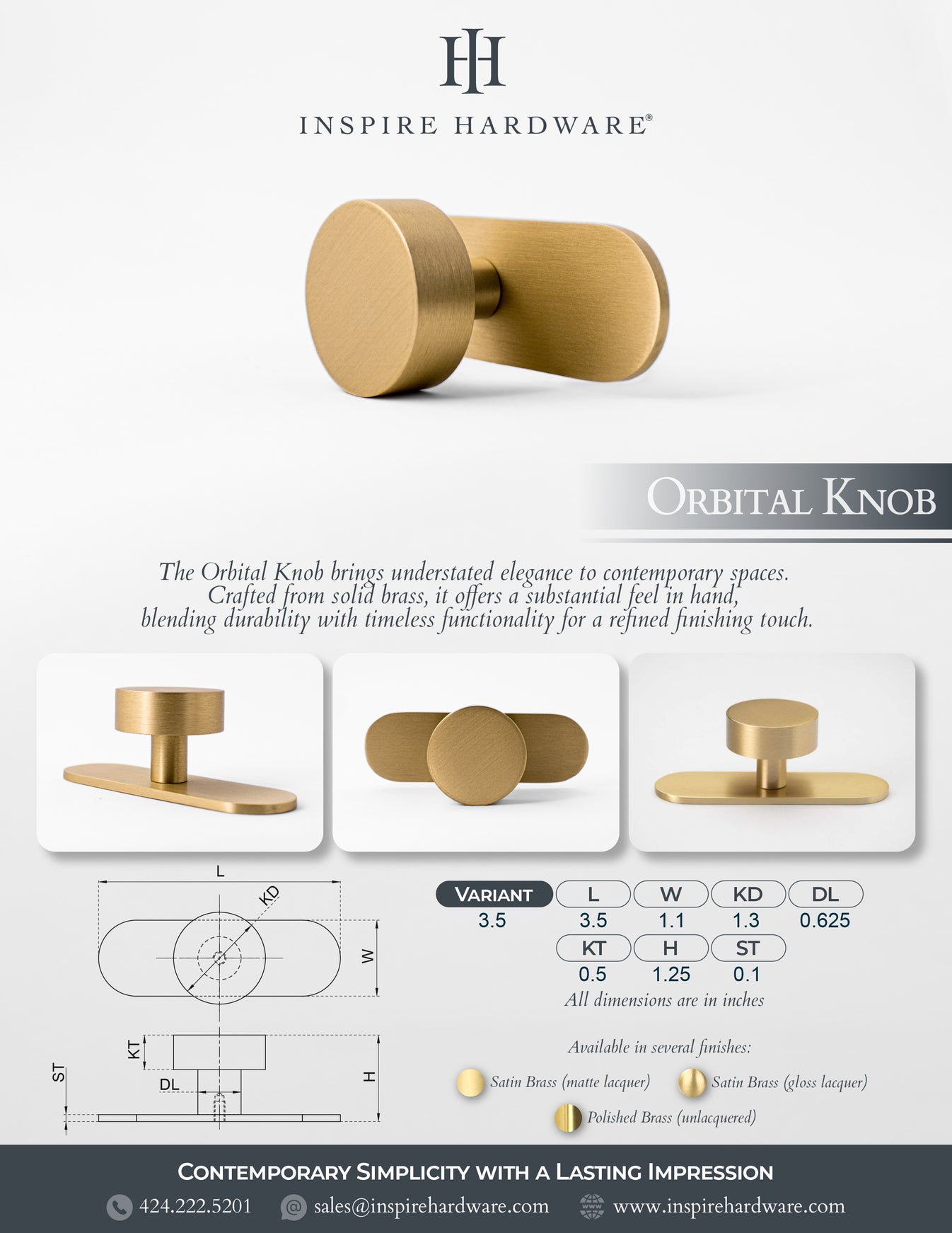 Solid Brass Cabinet Knob, Orbital, in Various Finishes – Inspire Hardware