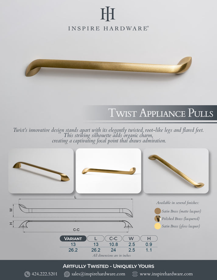 Appliance Pulls, Twist, Solid Brass, Available in Various Sizes ...